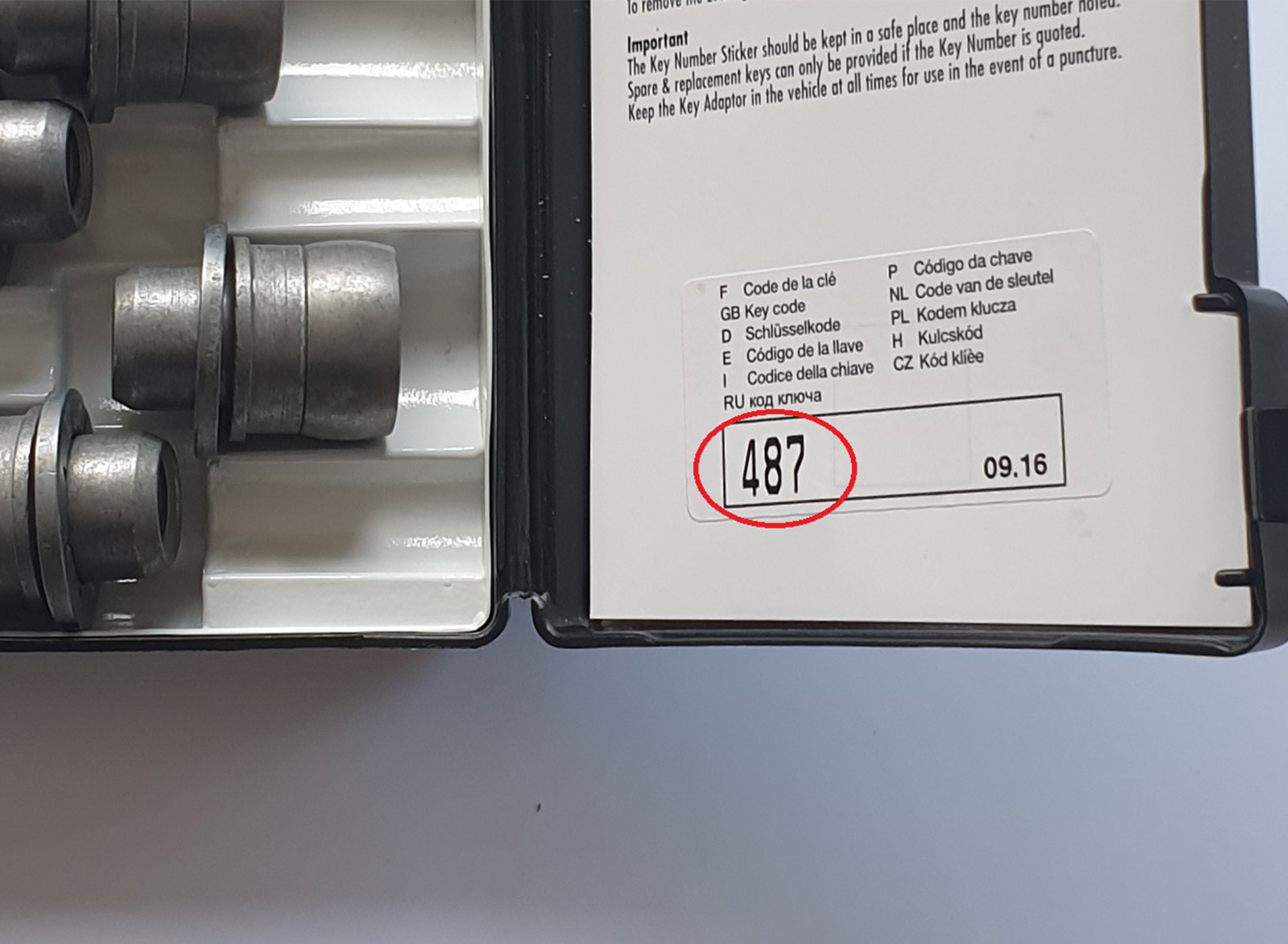 Example key code numbers